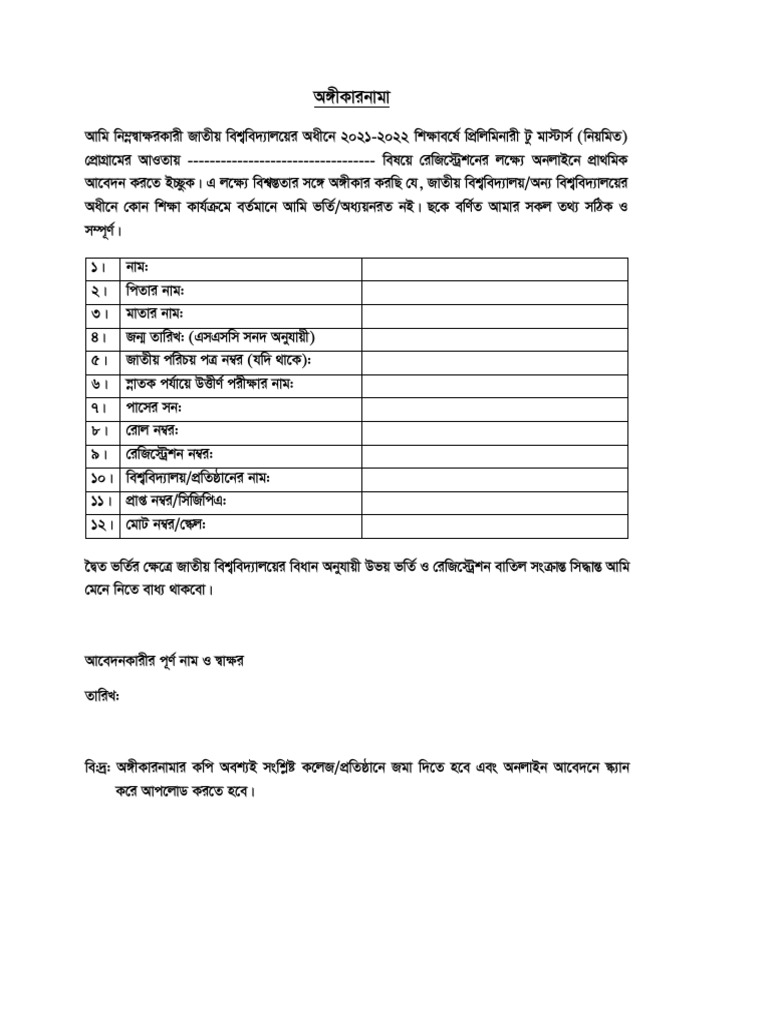 Masters Private Ongikarnama Format | PDF