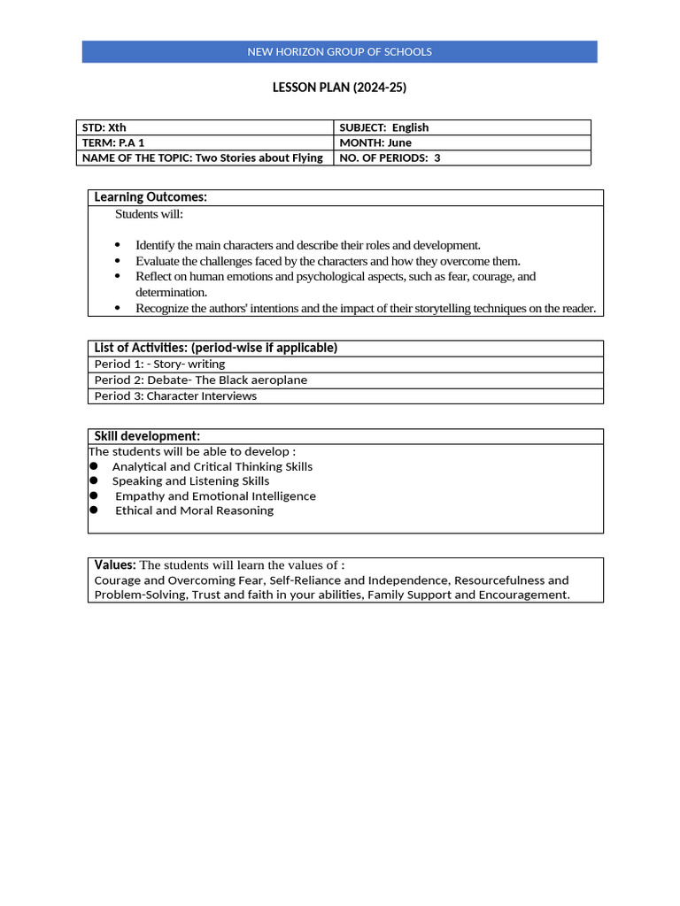 Two Stories About Flying Lesson Plan | PDF | Teachers | Learning