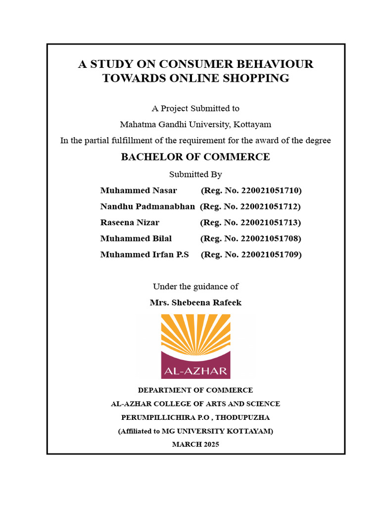A STUDY ON CONSUMER BEHAVIOUR TOWARDS ONLINE SHOPPING | PDF | Online Shopping | Consumer Behaviour