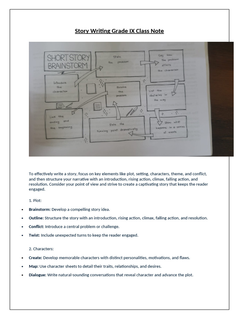 Story Writing Grade IX Class Note | PDF | Narration | Plot (Narrative)