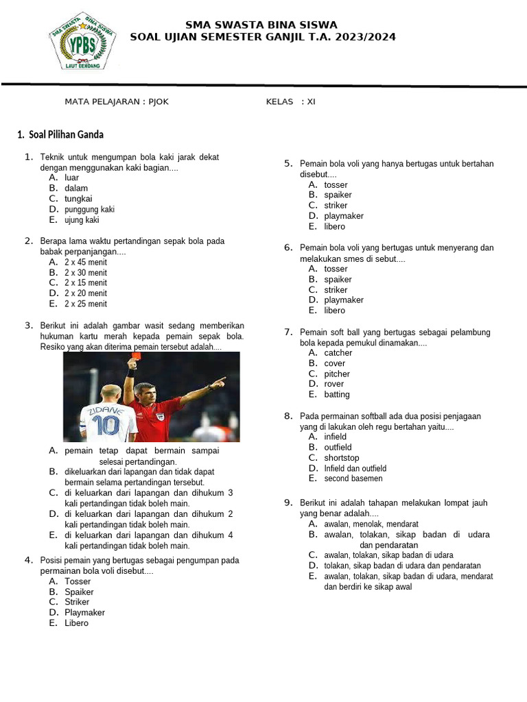 Soal Pjok Kelas Xi | PDF