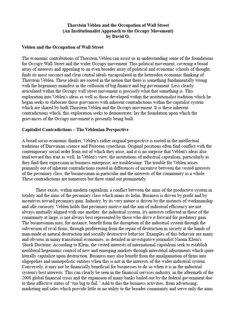 Thorstein Veblen and The Occupation of Wall Street (An Institutionalist ...