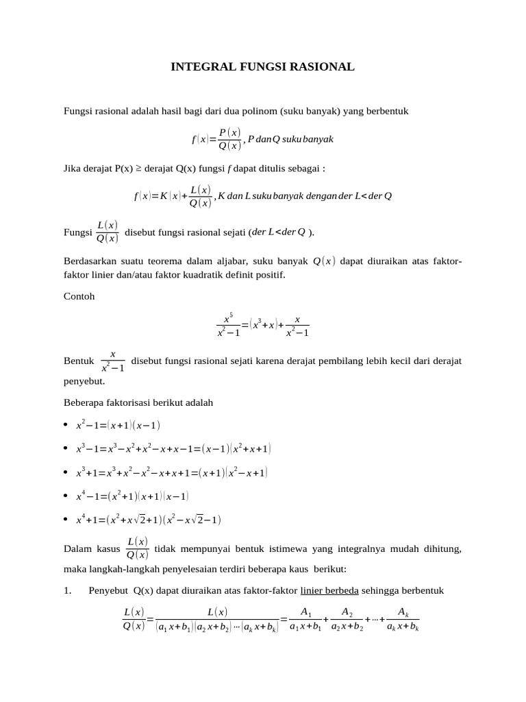 Integral Fungsi Rasional Dan Trigonometri | PDF