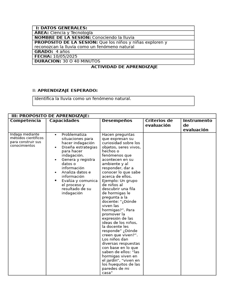 Sesion de Aprendizaje | PDF | Lluvia | Aprendizaje