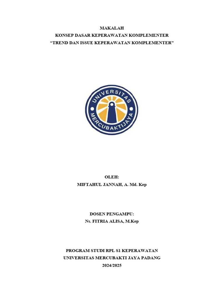Tugas 1 - Trend Dan Issue Kep Komplementer - Miftahul Jannah | PDF
