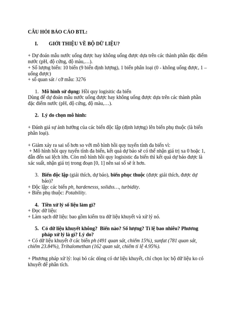 Câu Hỏi Báo Cáo BTL | PDF