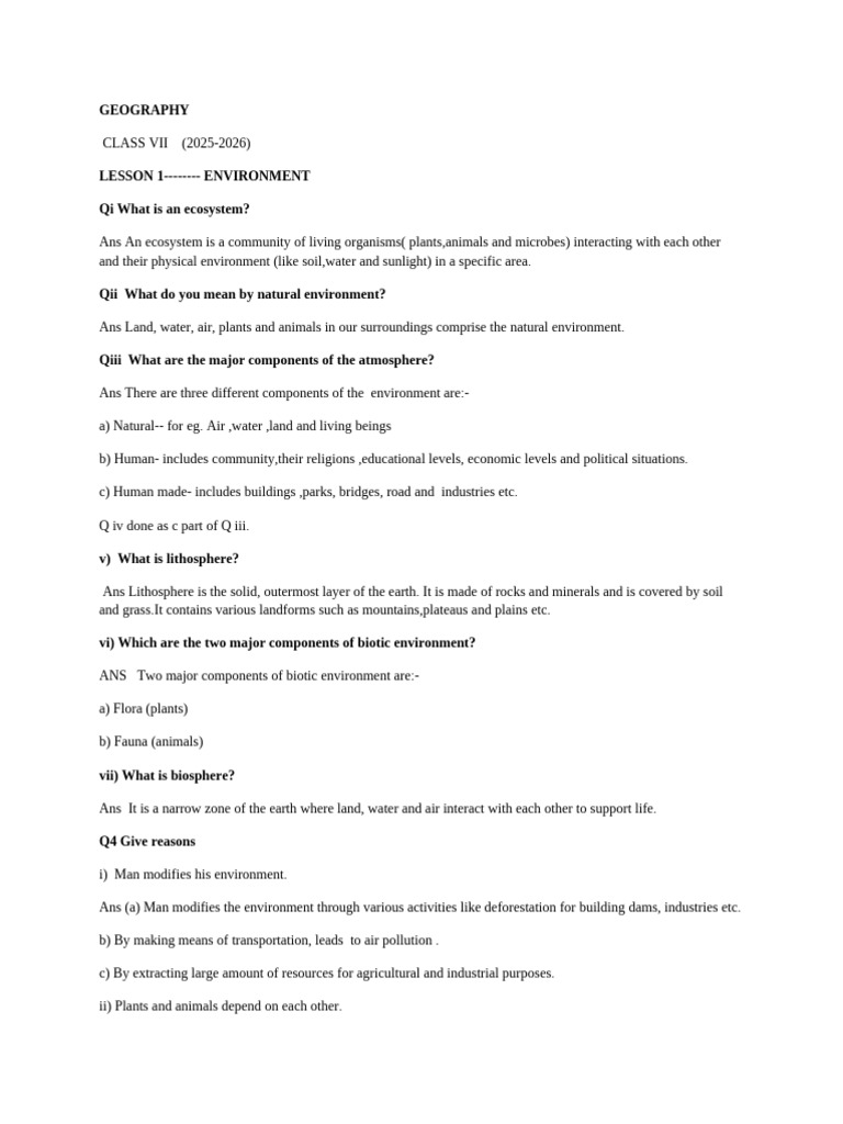 Class Vii Geo Lesson 1 Environment | PDF | Natural Environment | Ecosystem