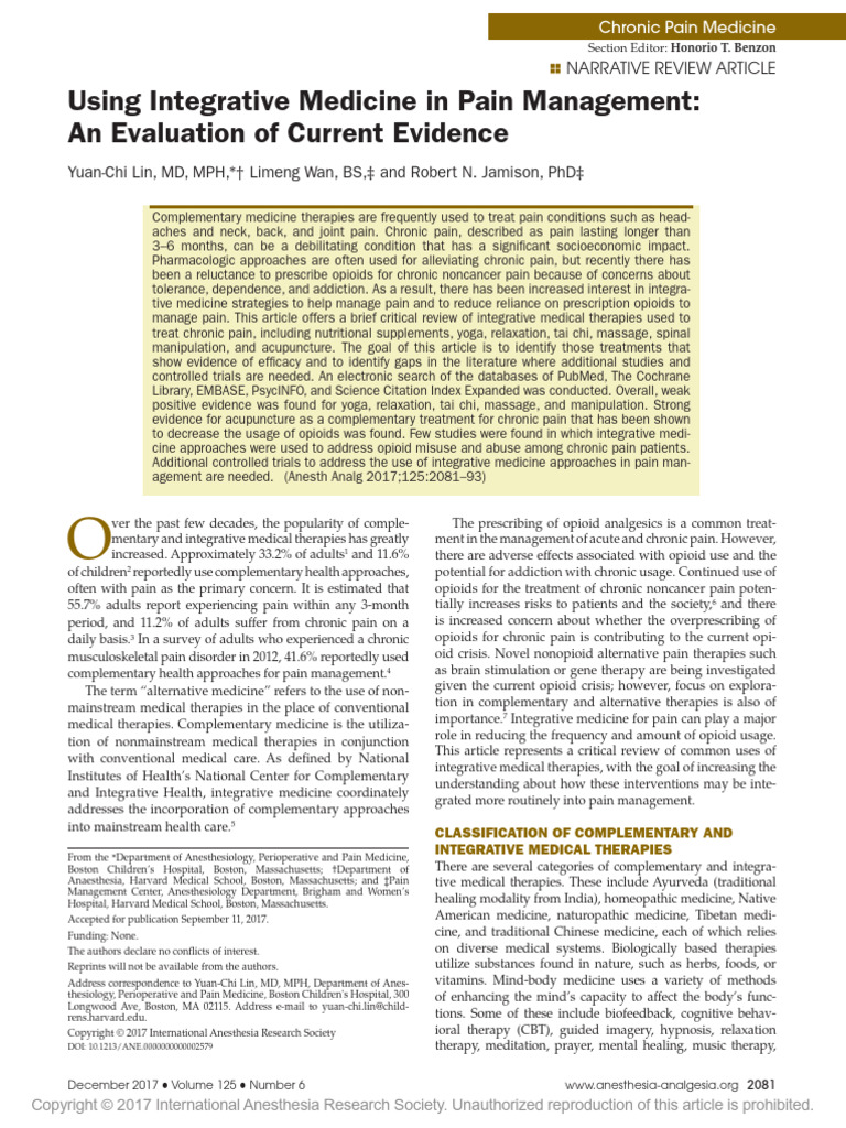 Using Integrative Medicine in Pain Management An.38 | PDF | Pain ...