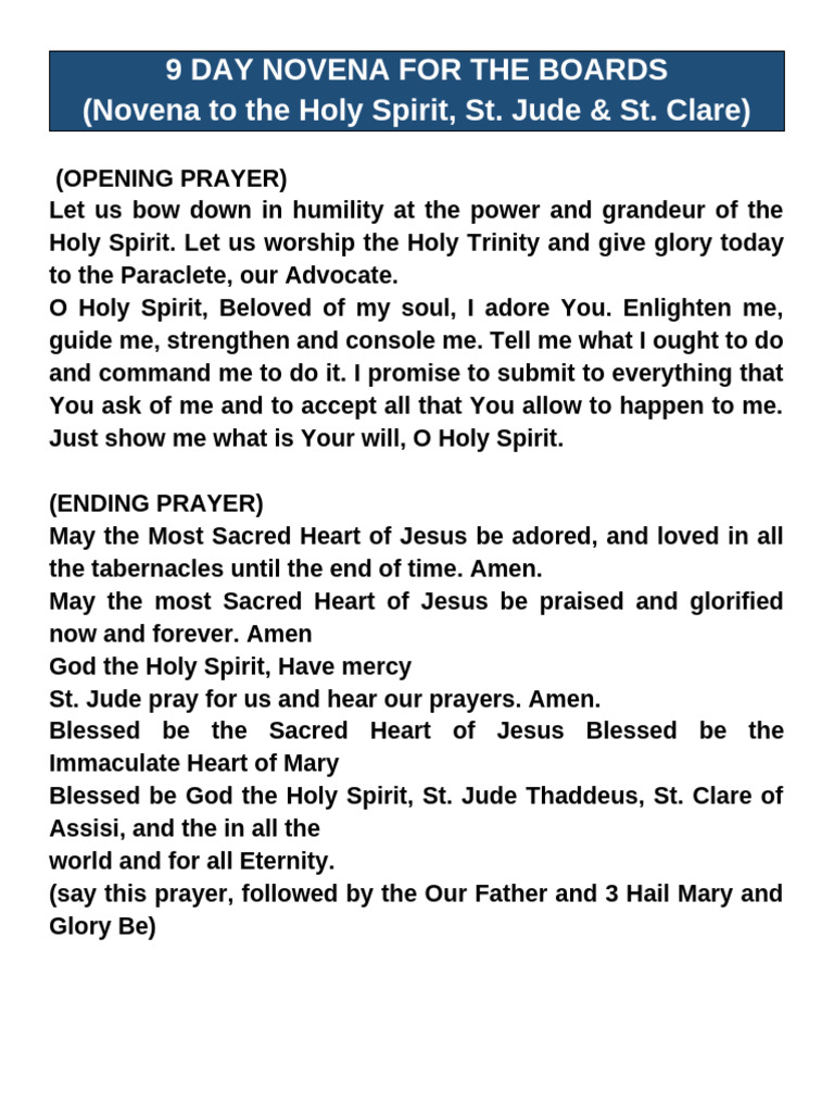 9 Day Novena For The Boards | PDF | Saint | Prayer