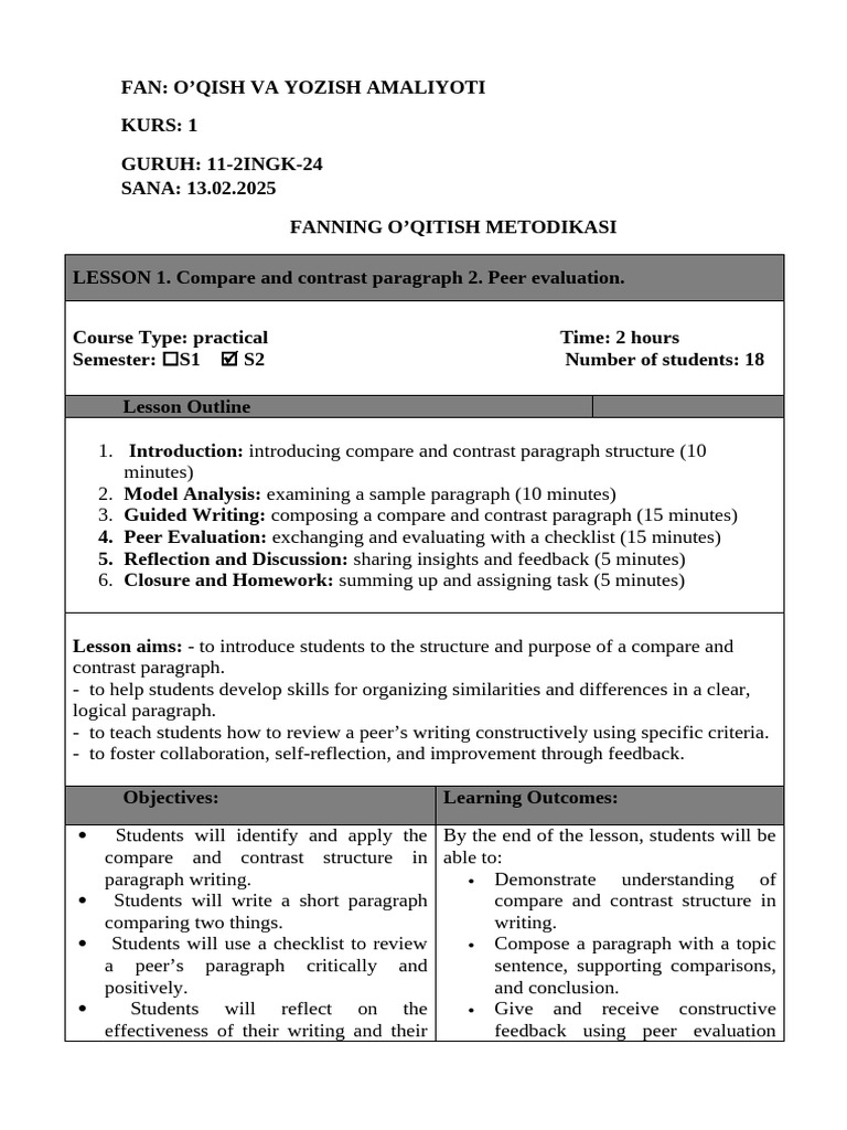 Lesson plan 11-2INGK-24 (6) | PDF | Teachers | Peer Review
