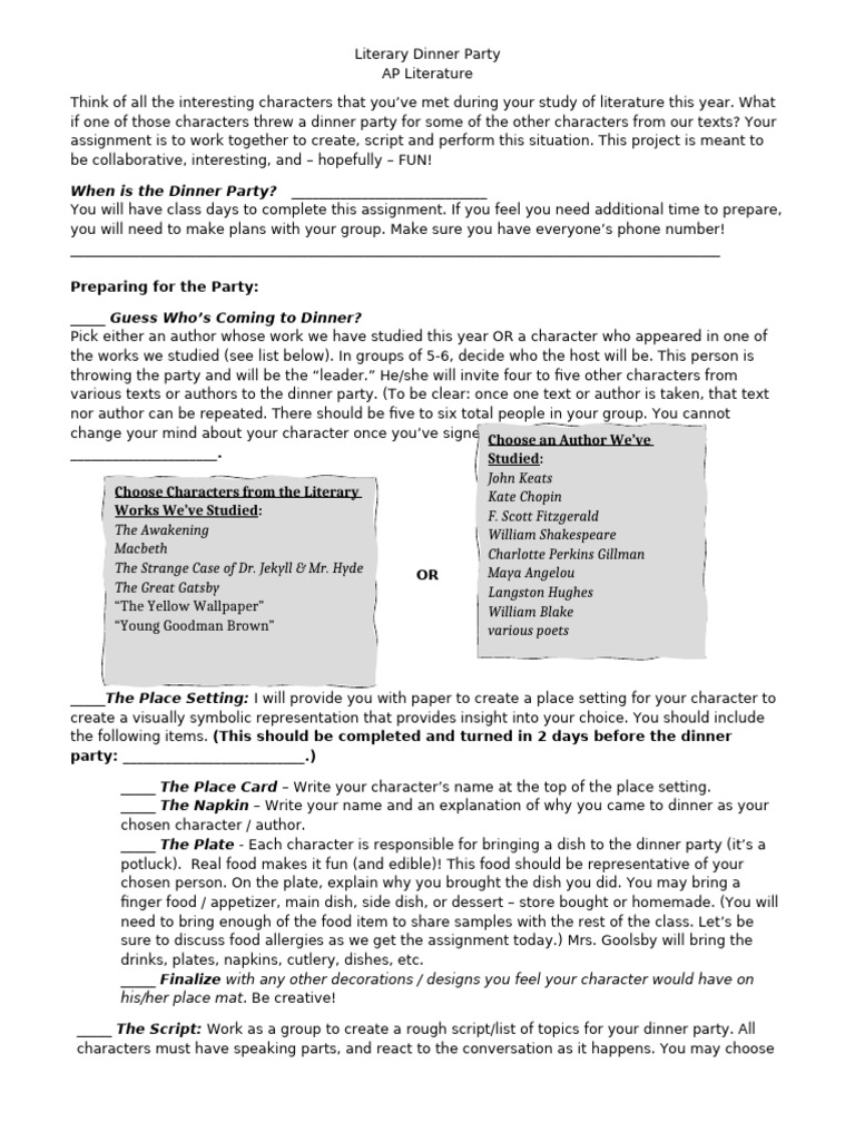 Literary Dinner Party Project Guide | PDF | Tableware | Cosplay