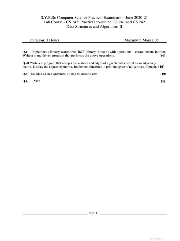 SY BSC CS_SlipsAY 20_21 Sem IV | PDF