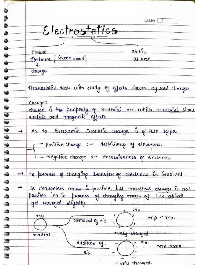 PHYSICS - Electrostatic Notes Part 1 | PDF