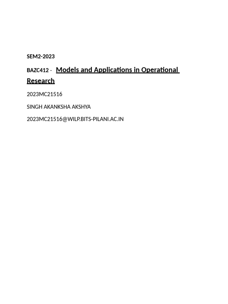 Models and Applications in Operational Research Assignment 1 | PDF | Economies