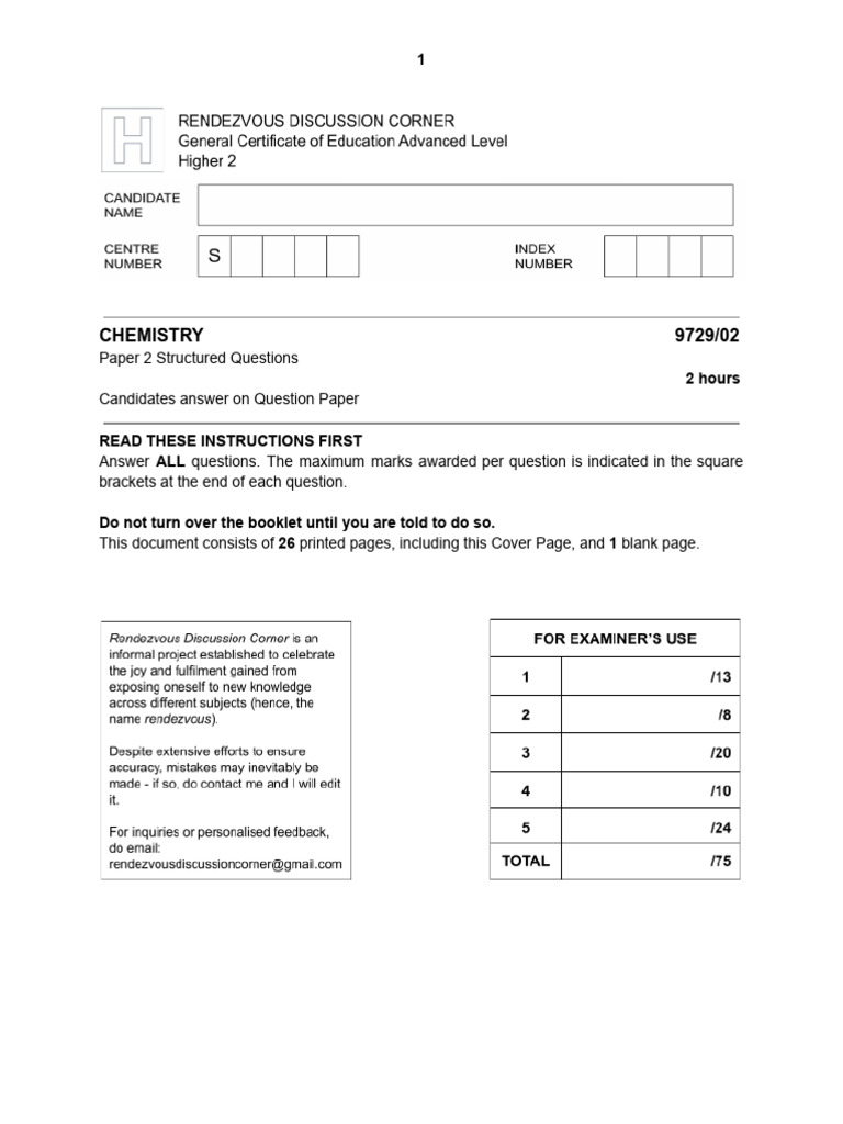 Chem P2 Qns (Rendezvous Discussion Corner) | PDF | Salt (Chemistry ...