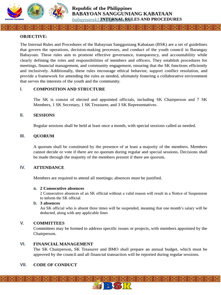 Babayoan SK Internal Rules Overview | PDF | Quorum | Justice