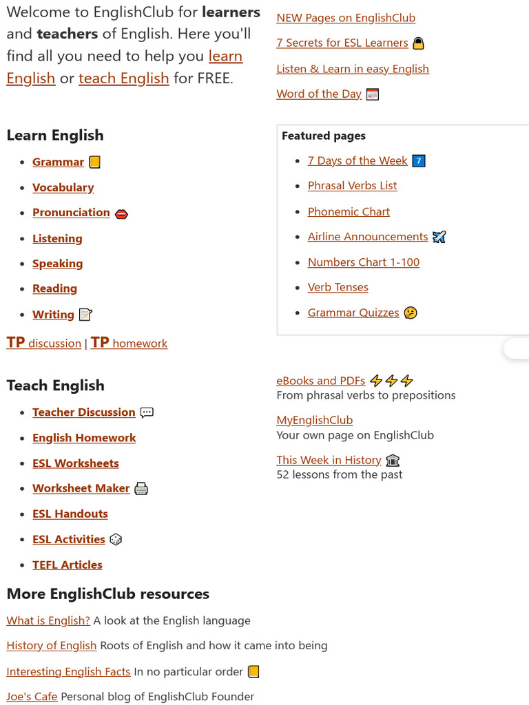 EnglishClub - ) Learn English Online | PDF | English Language | English ...