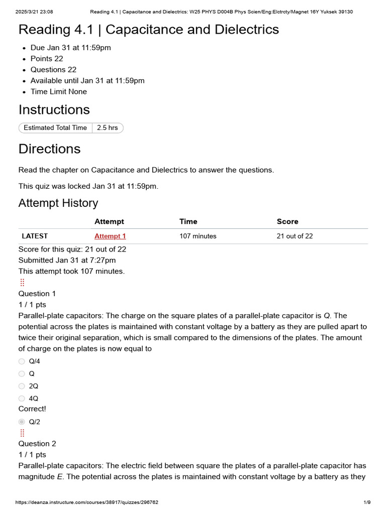 Reading 4.1 - Capacitance and Dielectrics - W25 PHYS D004B Phys Scien - Eng - Elctrcty - Magnet ...