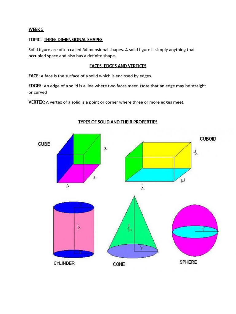 WEEK 5 Three Dimensional Shapes | PDF | Area | Triangle