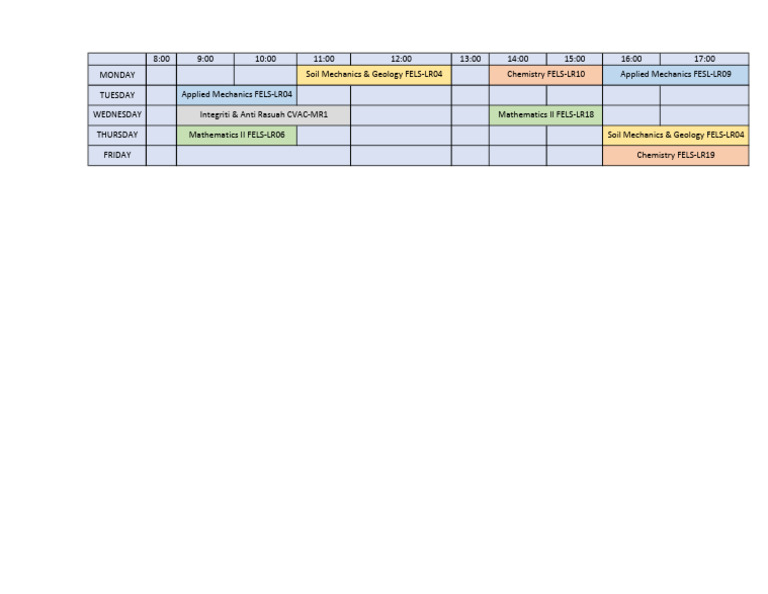 Weekly Class Schedule Overview | PDF