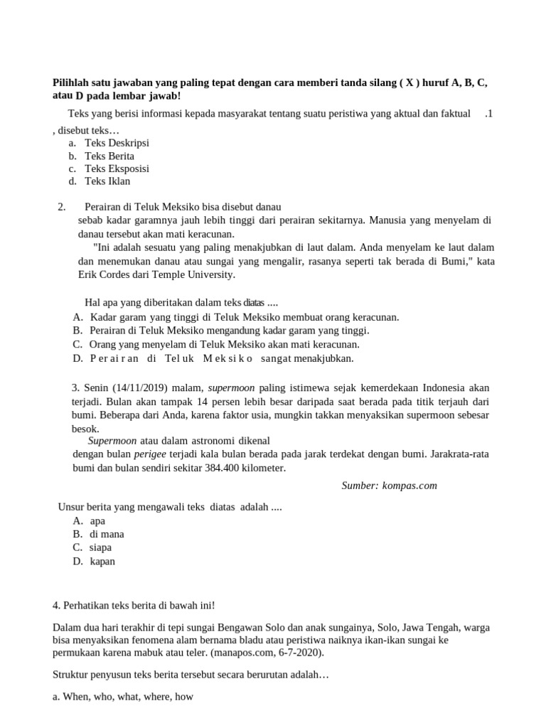 Soal PTS 1 B.indonesia Kelas VIII K13 2023 (SMP 2) | PDF