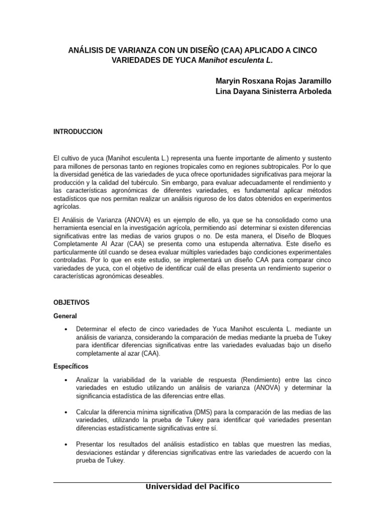 Bloques Completamente Al Azar (CAA) - Rosxana Rojas | PDF | Análisis de variación | Estadísticas