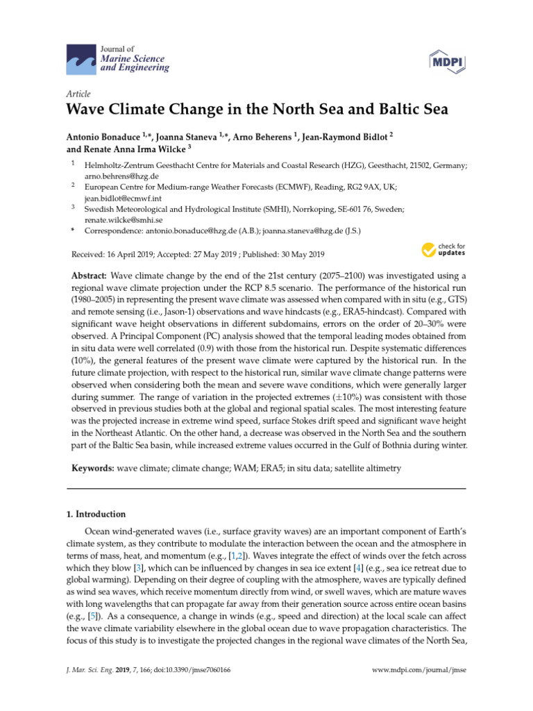 North Sea and Baltic Sea Wave Climate Change | PDF | Climate ...