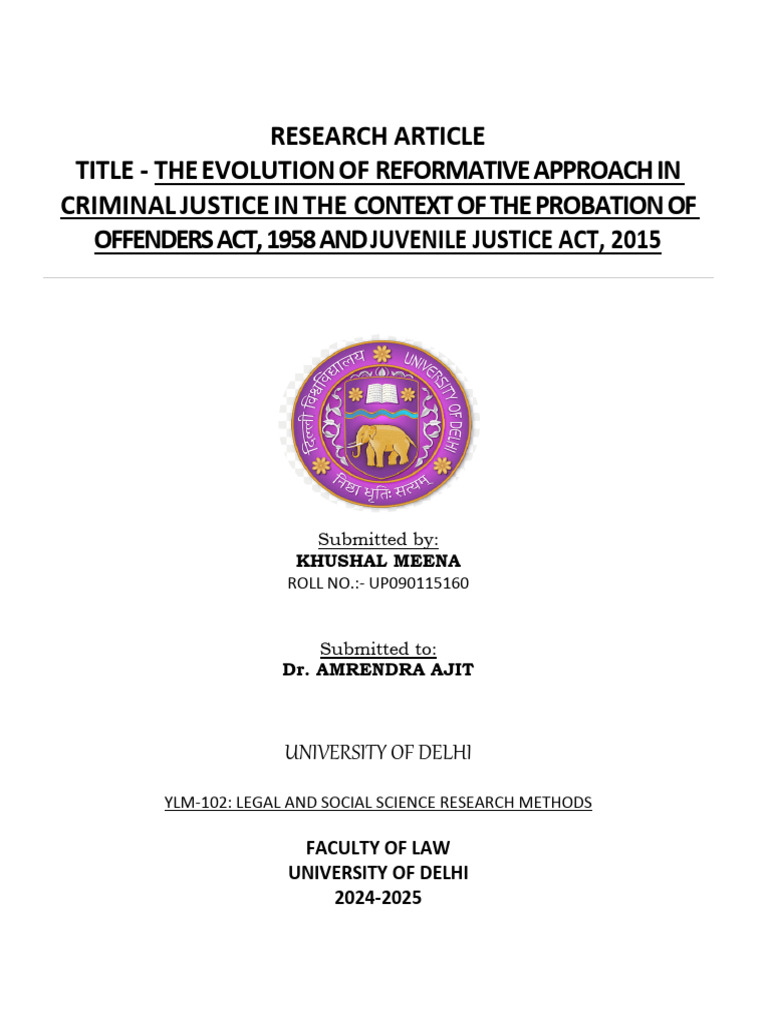 The Evolution of Reformative Approach in Criminal Justice in The | PDF ...