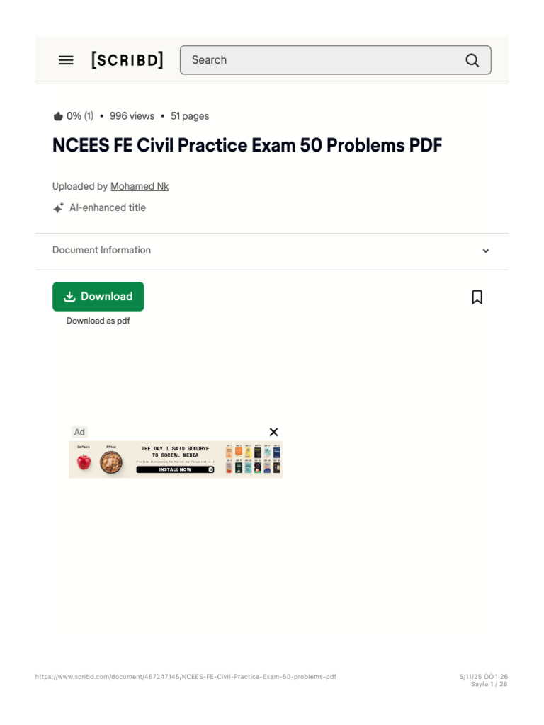 NCEES FE Civil Practice Exam 50 Problems PDF - PDF | PDF