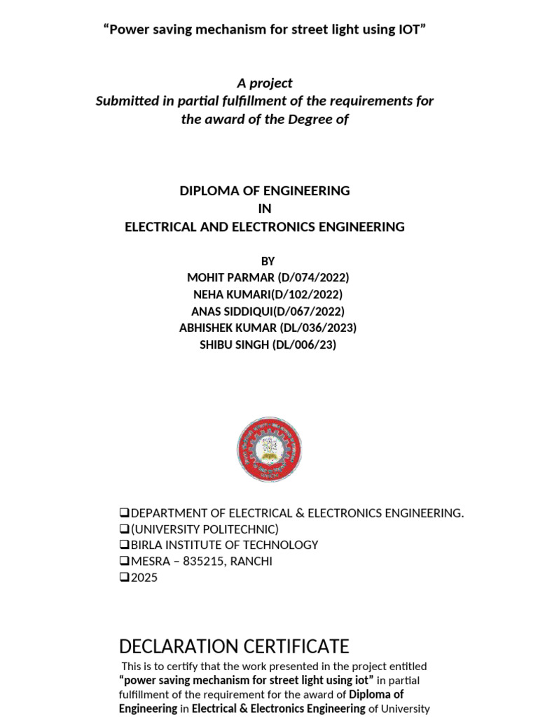 Power Saving Mechanism For Street Light Using Iot | PDF | Internet Of Things | Energy Conservation