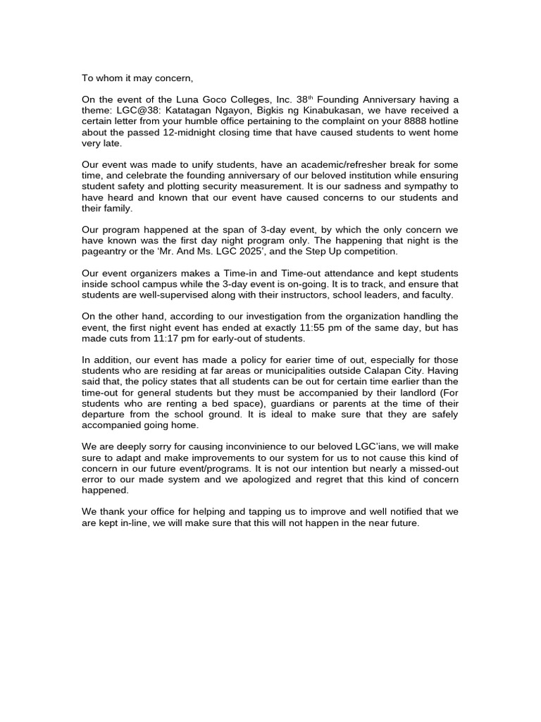 LGC 38th Anniversary Event Response | PDF
