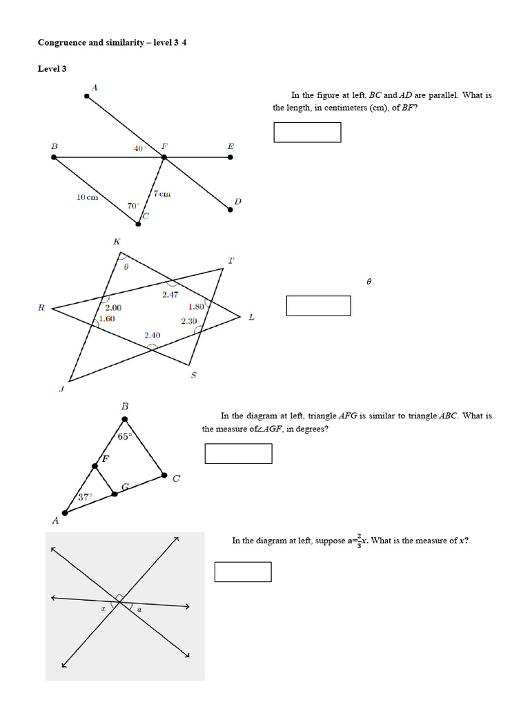 Congruence and Similarity - Level 3-4 | PDF | Triangle | Elementary Geometry