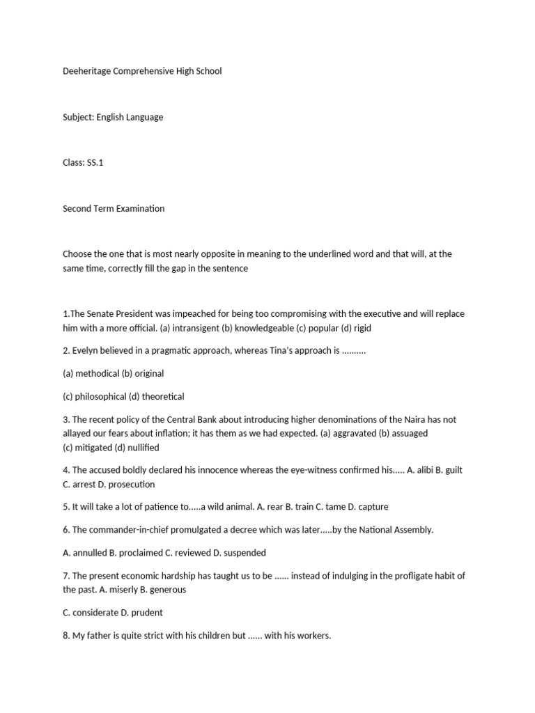 English Language - SS.1 Second Term | PDF | Stress (Linguistics ...