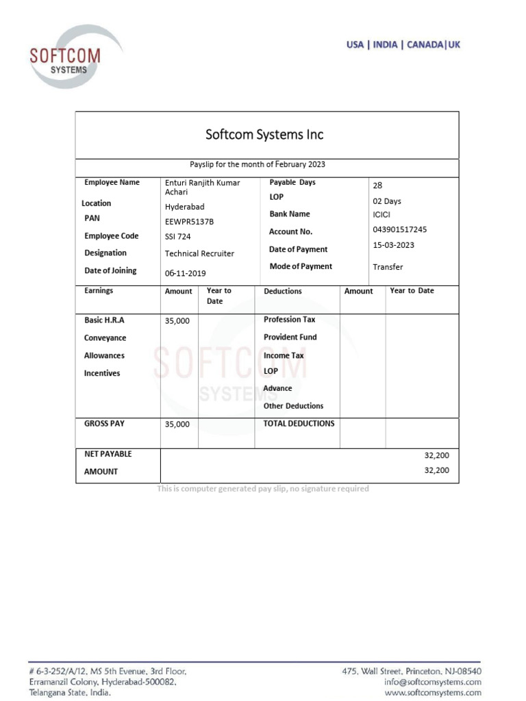 Feb Pay Slip | PDF