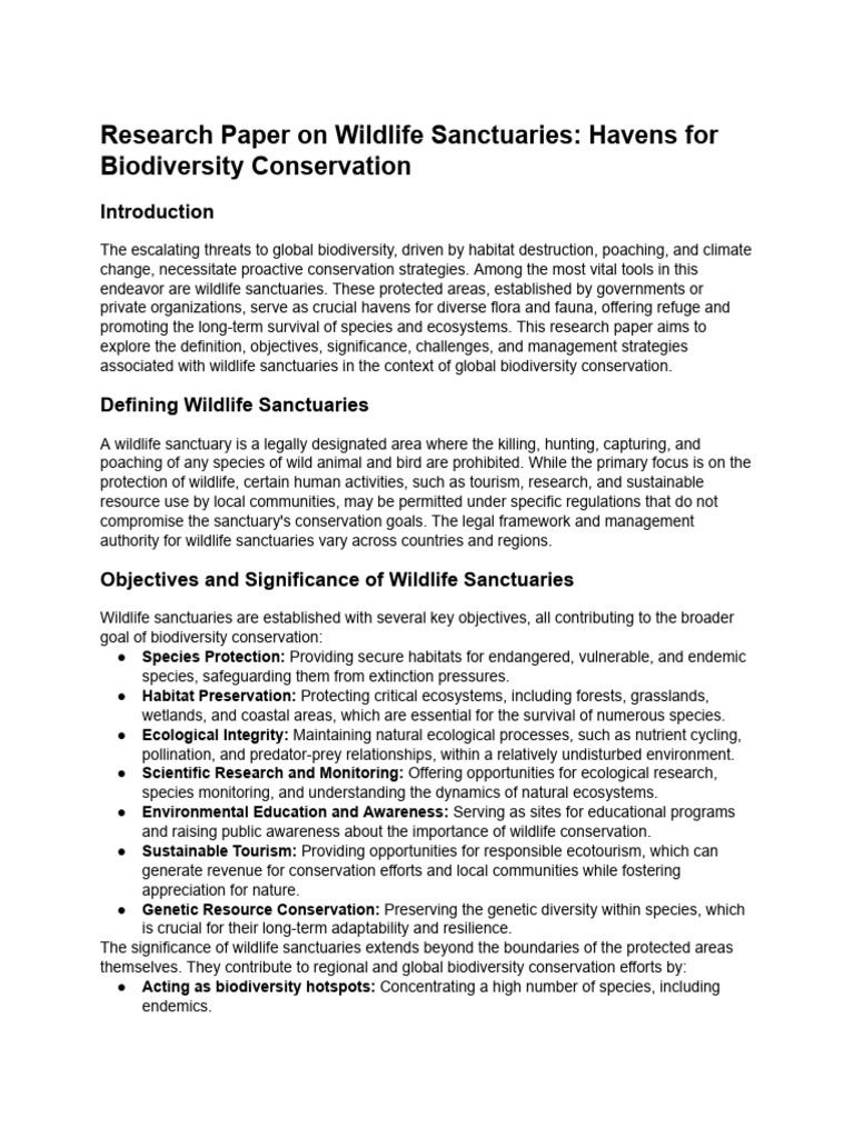 Wildlife Sanctuaries: Biodiversity Havens | PDF | Conservation Biology ...