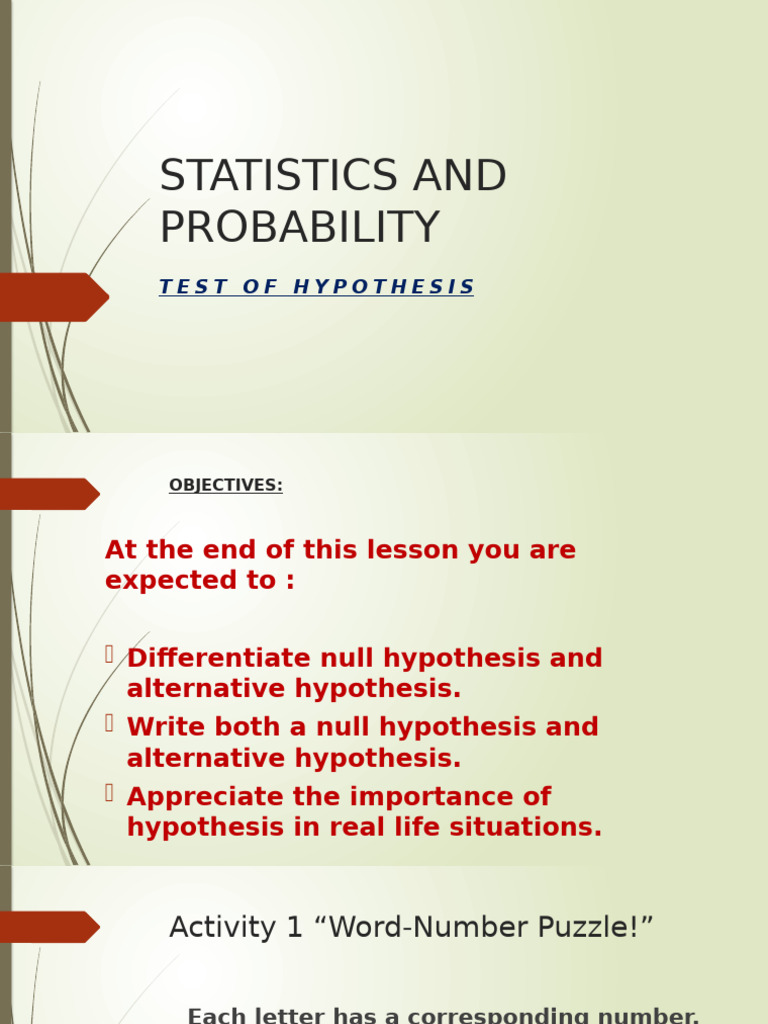 Stat and Proba Hypothesis | PDF | Hypothesis | Null Hypothesis
