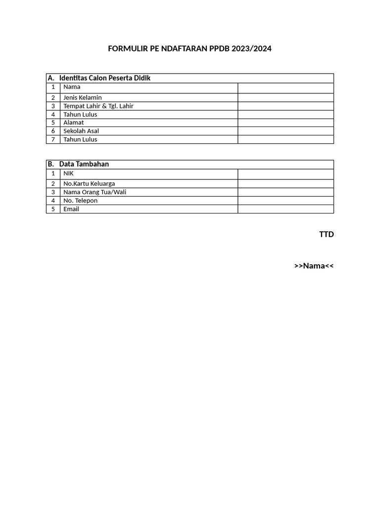 Formulir Pe Ndaftaran Ppdb 2023 | PDF