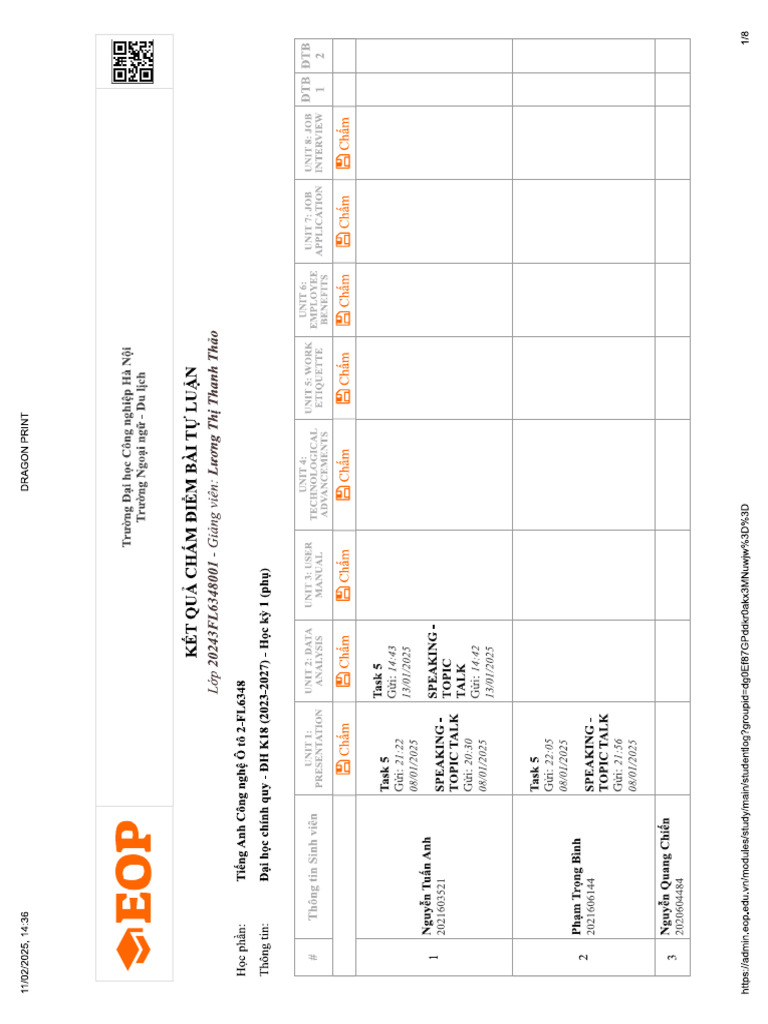 DS nộp nói viết EOP | PDF