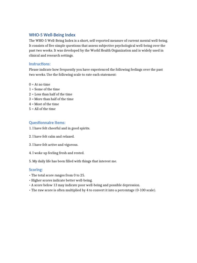 WHO-5 Well Being Index | PDF