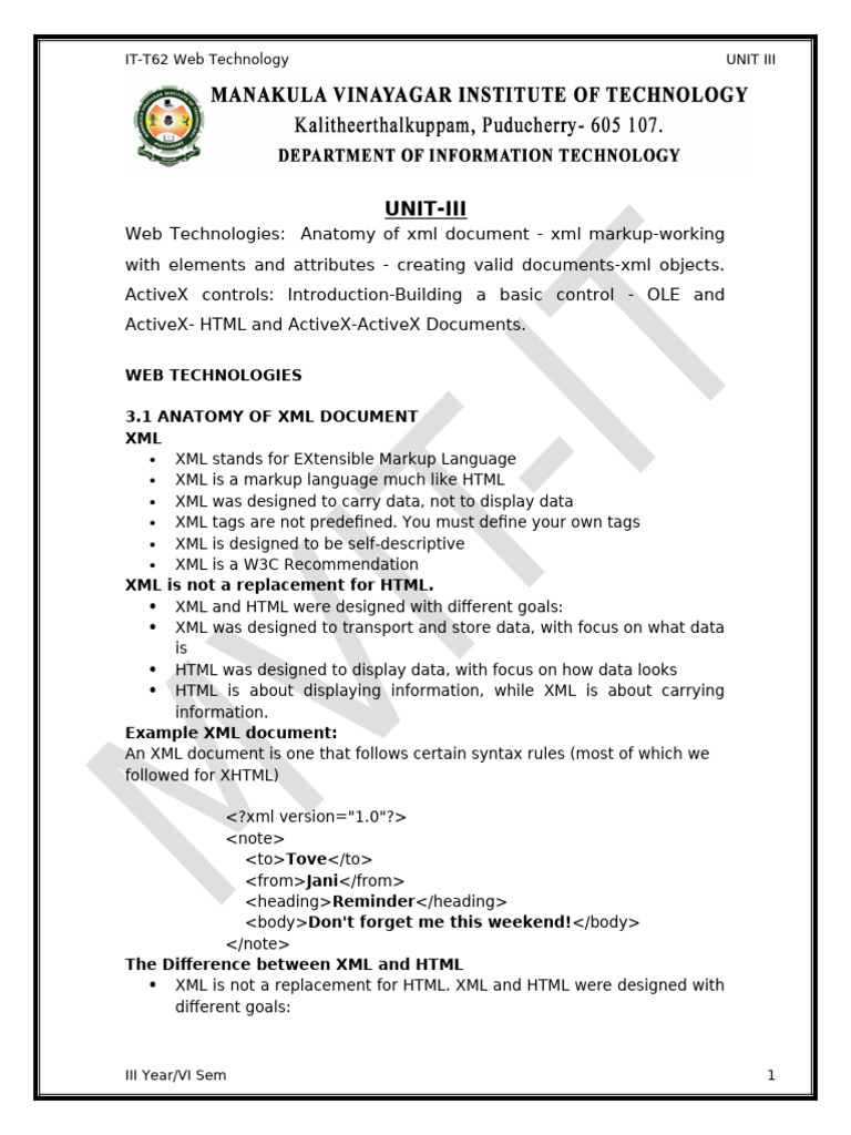 WebTechnology - Puducherry University Unit 3 | PDF | Xml | Html