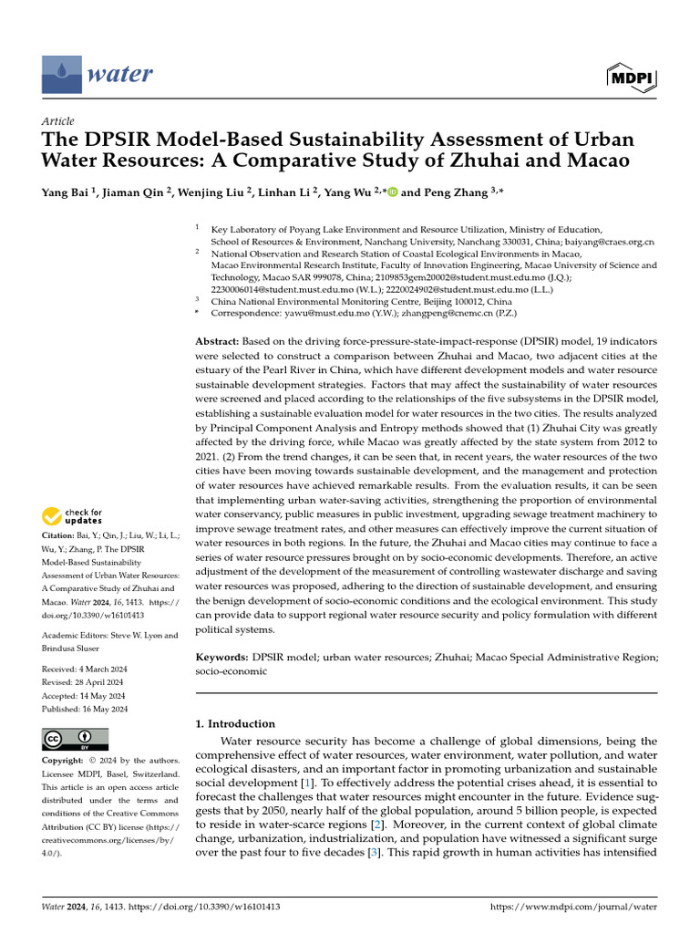 The DPSIR Model-Based Sustainability Assessment of Urban | PDF | Gross Domestic Product | Macau