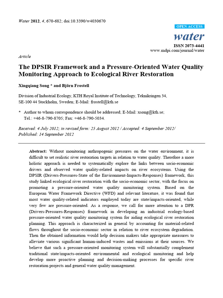 The DPSIR Framework and A Pressure-Oriented Water Quality | PDF | Ecological Restoration | Water ...