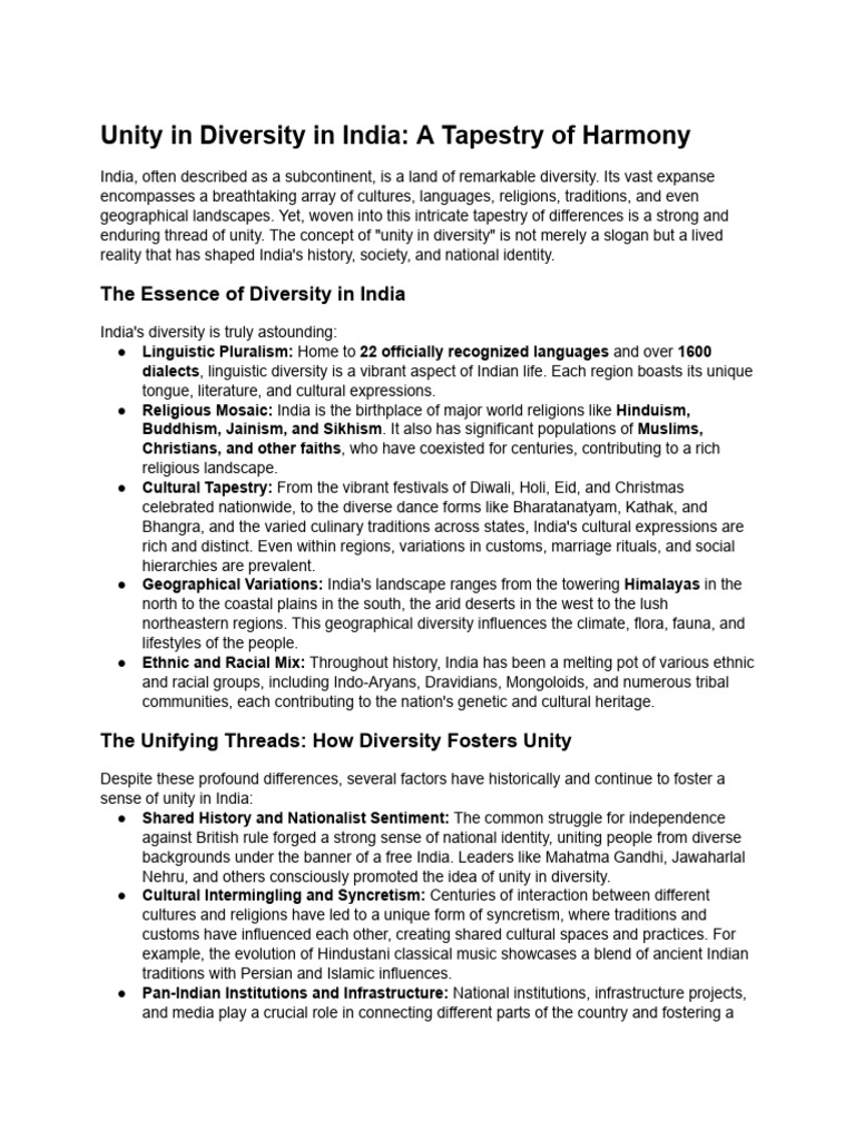 Unity in Diversity: India's Cultural Tapestry | PDF | Multiculturalism