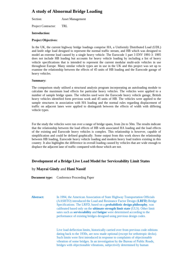 Notes On Abnormal Bridge Loadings | PDF | Structural Load | Bridge