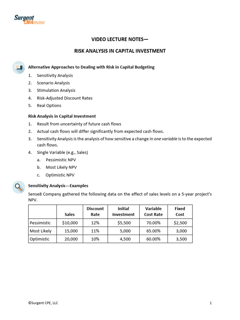 CMA 2-5 Risk Analysis VLN | PDF | Net Present Value | Analysis