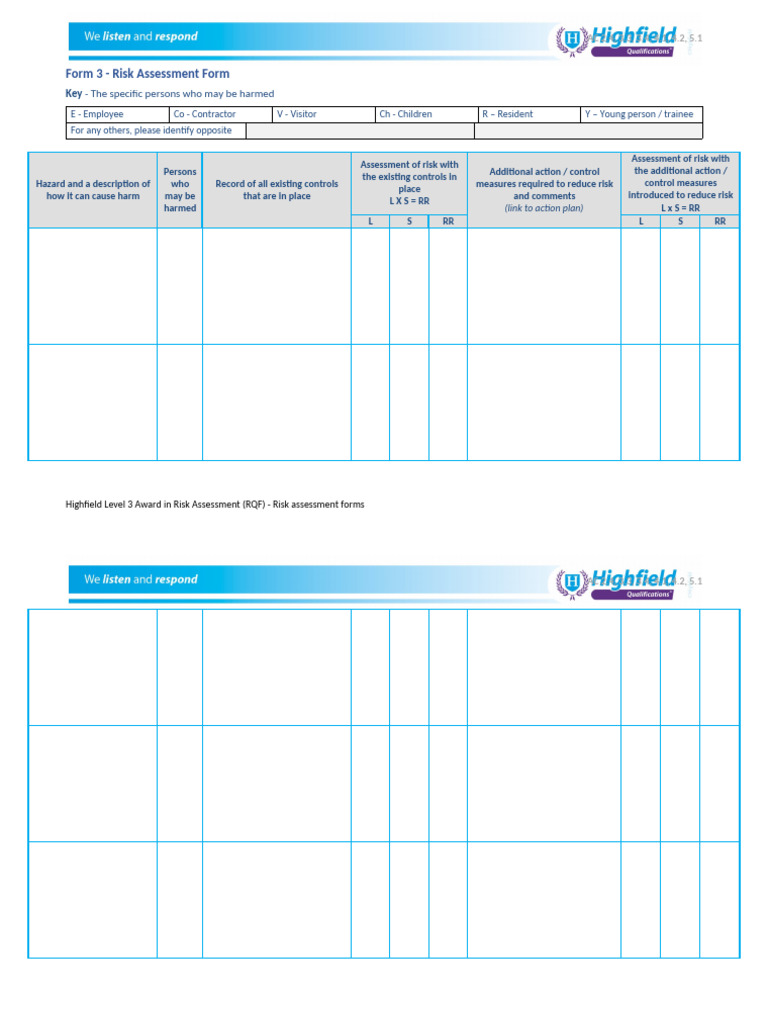 Risk Assessment Form Template | PDF