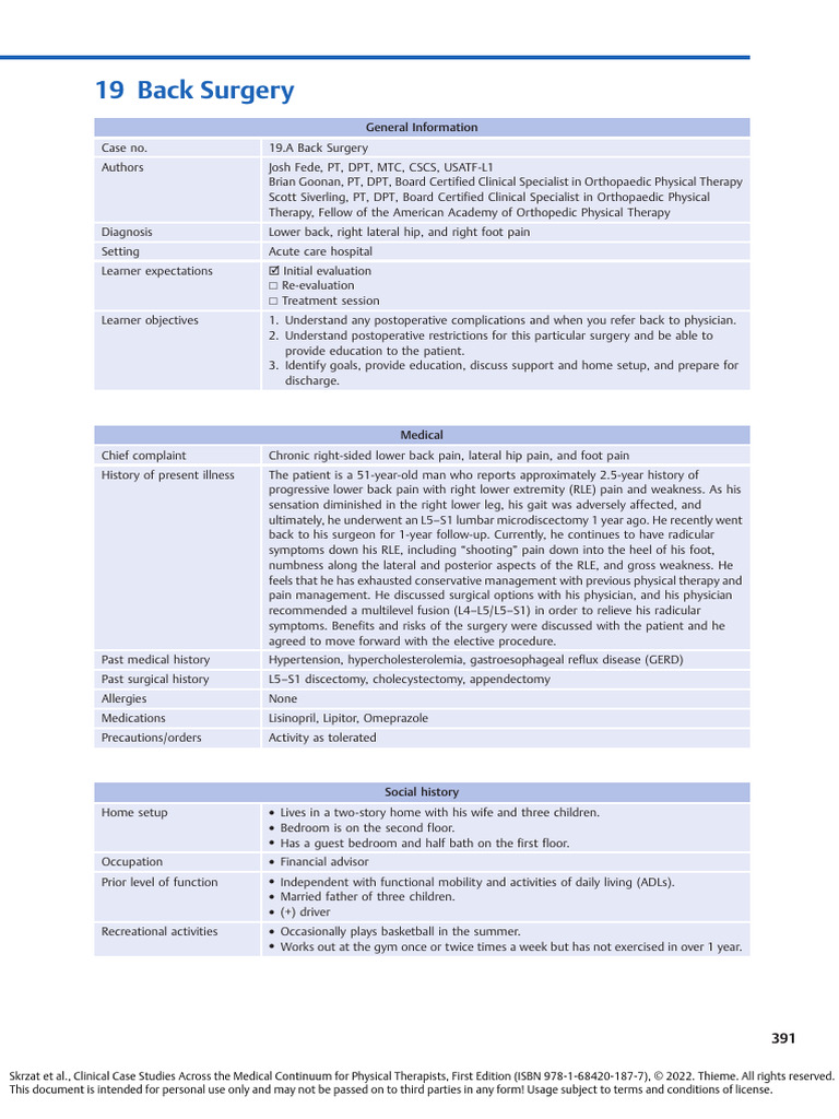 Postoperative Care for Back Surgery | PDF | Anatomical Terms Of Motion ...