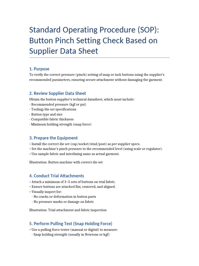 Button Pinch Setting SOP With Images | PDF | Force | Pressure