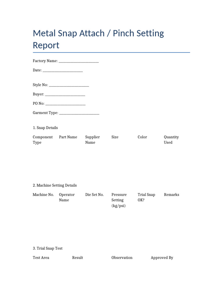Metal Snap Attach Pinch Setting Report | PDF