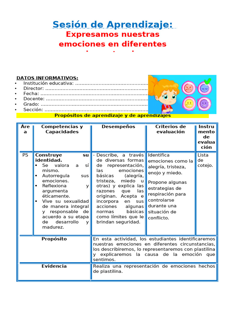 Expresamos Nuestras Emociones en Diferentes Circunstancias | PDF | Las ...